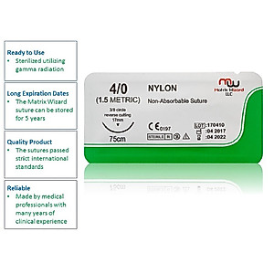 4-0 Sterile Suture Threads with Needle (24 PK Nylon) - Camping Survival Demo, Military Tactical Drill, Clinic Rotation Suturing, First Aid Travel Safety, Taxidermy, Veterinary Use