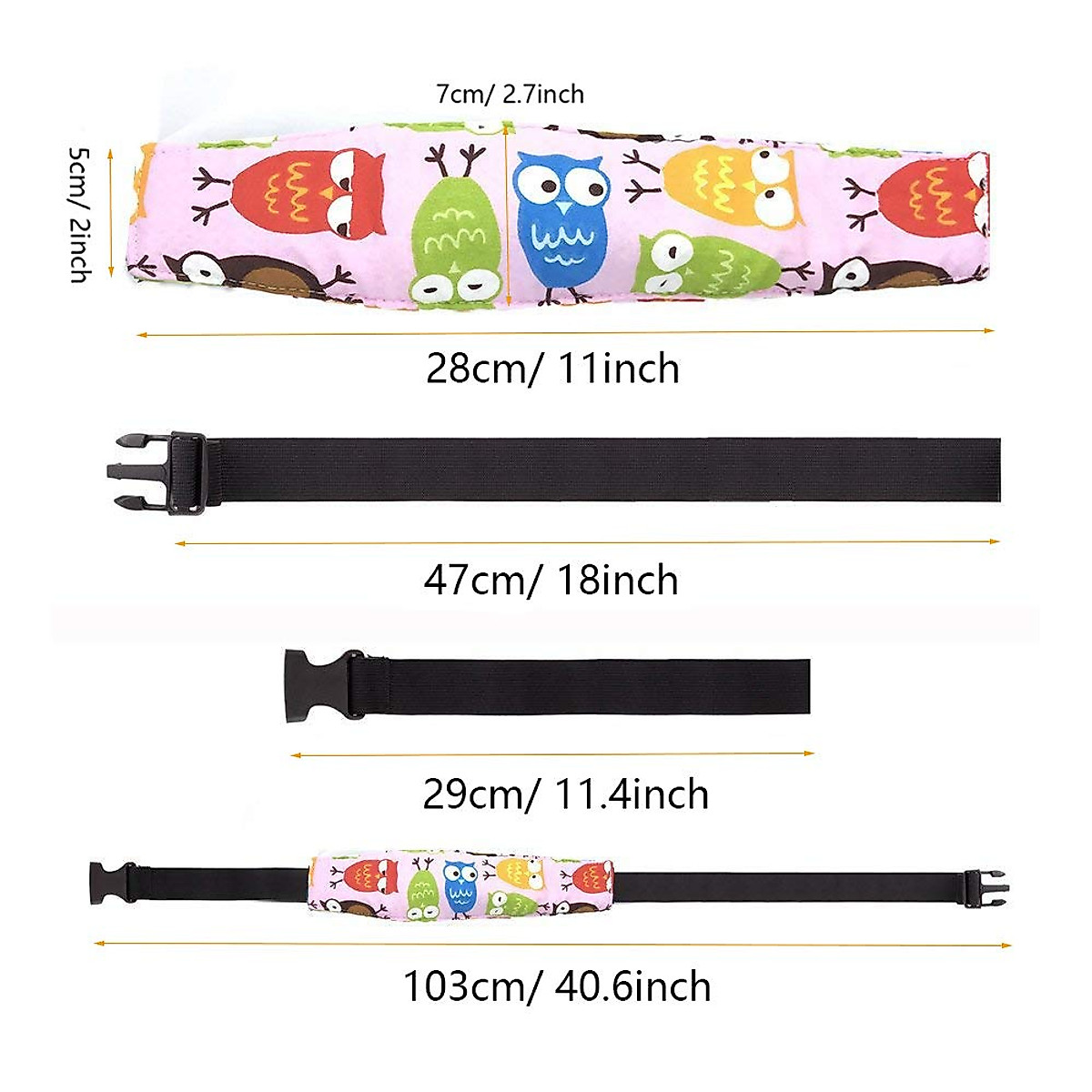 G-Tree 2 Pcs Fixing Band Baby Kid Head Support Holder Owl Print Sleeping Belt Car Seat Sleep Nap Holder Belt Baby Stroller Safety Seat Holder Belt(Pink)