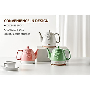 Toptier Electric Ceramic Tea Kettle, Boil Water Quickly and Easily, Detachable Swivel Base & Boil Dry Protection, Carefree Auto Shut Off, 1 L (1 LITER, Light Pink)