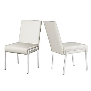KithKasa Modern Faux Leather Upholstered Dining Chairs Set of 2, Armless White Accent Chairs with Chromed Metal Legs for Kitchen Dining Room