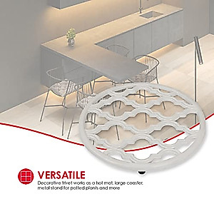 Home Basics Lattice Collection Cast Iron Trivet for Serving Hot Dish, Pot, Pans & Teapot on Kitchen Countertop or Dinning, Table-Heat Resistant (3, White)