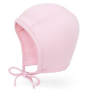 HappyTree 2 Pack Baby Hat Bonnet Soft 100% Combed Cotton Toddler Infant Beanie Pilot Caps, White + Light Pink, Medium