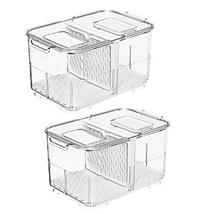 blitzlabs Lettuce Keeper Fridge Food Storage Container, Fresh Produce Saver Organizer Keeper Bins with Lids and Removable Drain Tray for Refrigerator Freezer Cabinet Kitchen 2800ML, 2 Pack