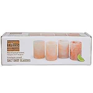 D'Eco Himalayan Salt Shot Glasses (4 Pack) - Hand-Carved 3" All-Natural Pink Salt Tequila Shooters - Add light salt flavor to any drink without the mess - Holiday Party Exchange & Christmas Gift Idea