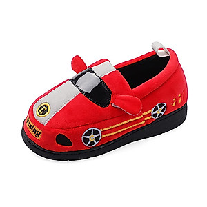 Kids Toddler Boys Red Car Slippers Winter Warm Anti-Slip Indoor Home Shoes (Red car, 12-13 Little Kid, numeric_12)