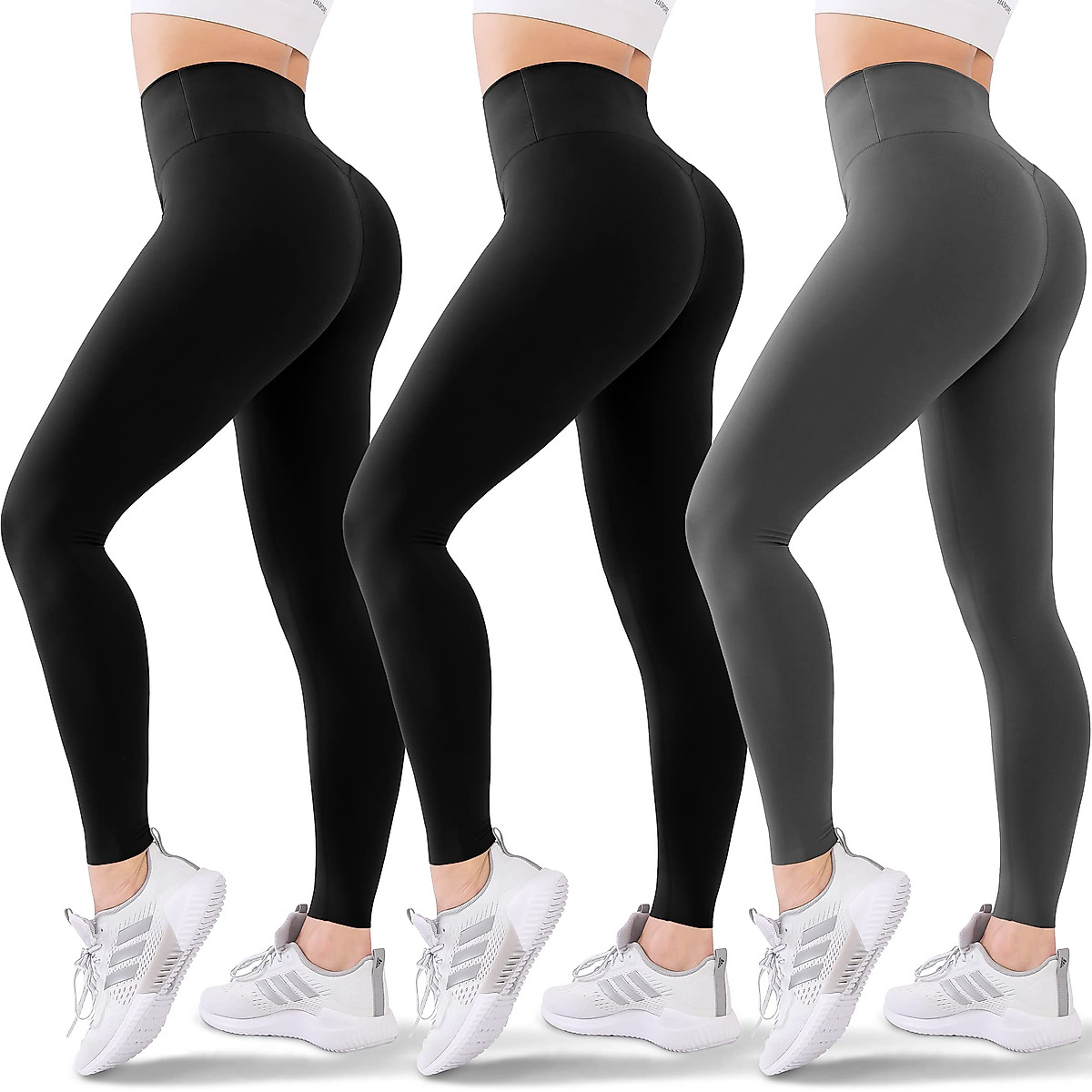 Blisset 3 Pack High Waisted Leggings for Women-Soft Athletic Tummy Control Pants for Running Yoga Workout Reg & Plus Size
