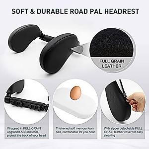 KUNGKIC Car Headrest Pillow,Full Grain Leather,U Shaped Car Seat Adjustable Head Neck Support,Sleeping Travel Car Pillow,Sleep Cushion Car Side Pillow for Kids Adults Elders (Black)