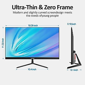 Gawfolk 22 Inch Computer Monitor, 100Hz Ultra-Thin Zero Frame Curved Display, Full HD 1920 x 1080p, HDMI VGA Home Office Business PC Monitor (No Speaker)