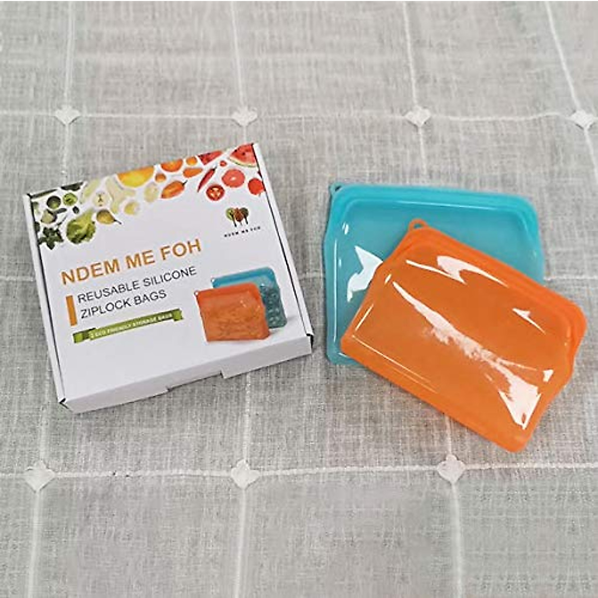 Ndem Me Foh Reusable Silicone Bag Set for Food Storage | Freezer Bags with Ziplock Seal for Fresh Lunch & Snack | BPA, Plastic Free Leakproof Container Bag for Vegetable | Airtight Seal Food Saver