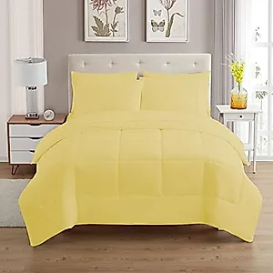 Sweet Home Collection 7 Piece Comforter Set Bag Solid Color All Season Soft Down Alternative Blanket & Luxurious Microfiber Bed Sheets, Yellow, Full