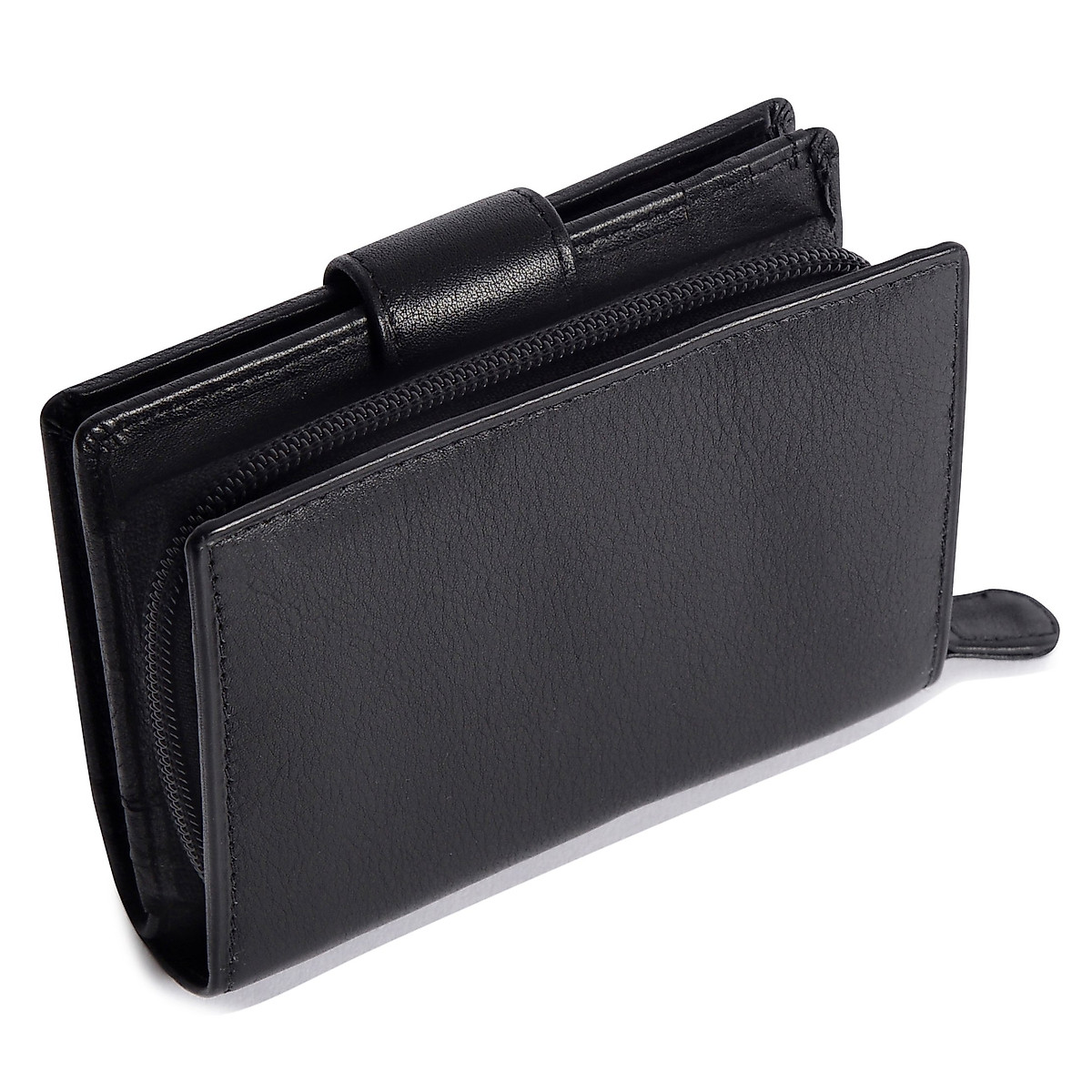 SADDLER Womens Luxurious Leather Medium Trifold RFID Protected Purse Wallet with Zipper Coin Purse | Ladies Designer Clutch Perfect for ID Coins Notes Debit Travel Cards | Gift Boxed - Black