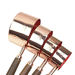 Kitchen Rose Gold Measuring Spoons and Cups Tool Set 8 piece, Dual Scale Unit, Walnut Wood Handle, Stainless Steel Mirror Polished for Dry and Liquid Ingredients Kitchen Cooking Baking Set