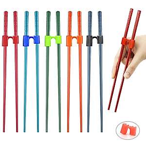 5 Pairs Chopsticks and Chopstick Helpers Set, Plastic Hinges Connector Training for Teens, Adults, Beginner, Trainers or Learner, Dishwasher Safe, Non-Slip Reusable and Replaceable (Cherry Blossom)