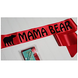 Amy's Bubbling Boutique Mama Bear Baby Shower Sash for Mom to Be Red & Black with Silver Pin for Adjustable Closure