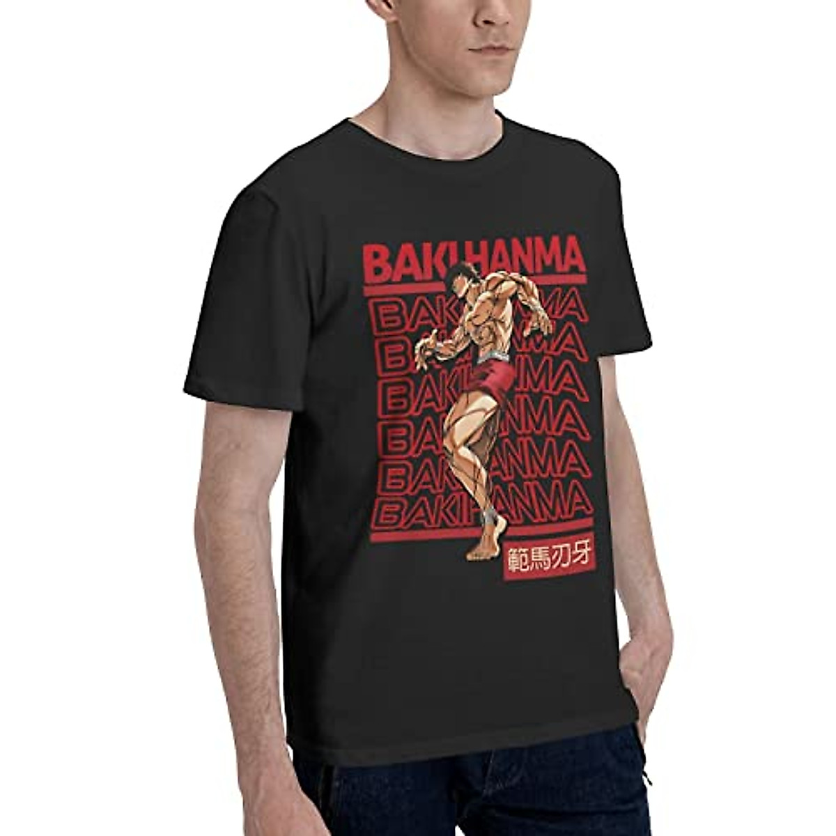 Anime Baki The Grappler Baki Hanma T Shirt Mens Summer Cotton Tee Comfort Round Neck Short Sleeve Clothes Black