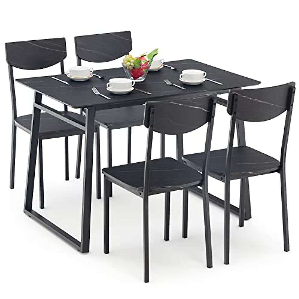 JOMEED 5 Piece Dining Table Set for 4 Kitchen Table and Chairs for 4 Metal and Wood Rectangular Space Saving Dining Table with Chairs Perfect for Dining Room, Kitchen and Small Spaces (Black)