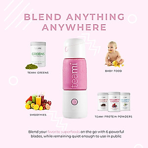 Teami MIXit Portable Blender 2.0 - USB Rechargeable, 18.6oz, GLASS - Use at the Office or Gym - 30 Seconds for Smoothies and Protein Shakes, Personal Blender with 6 Powerful Blades (Baby Pink)
