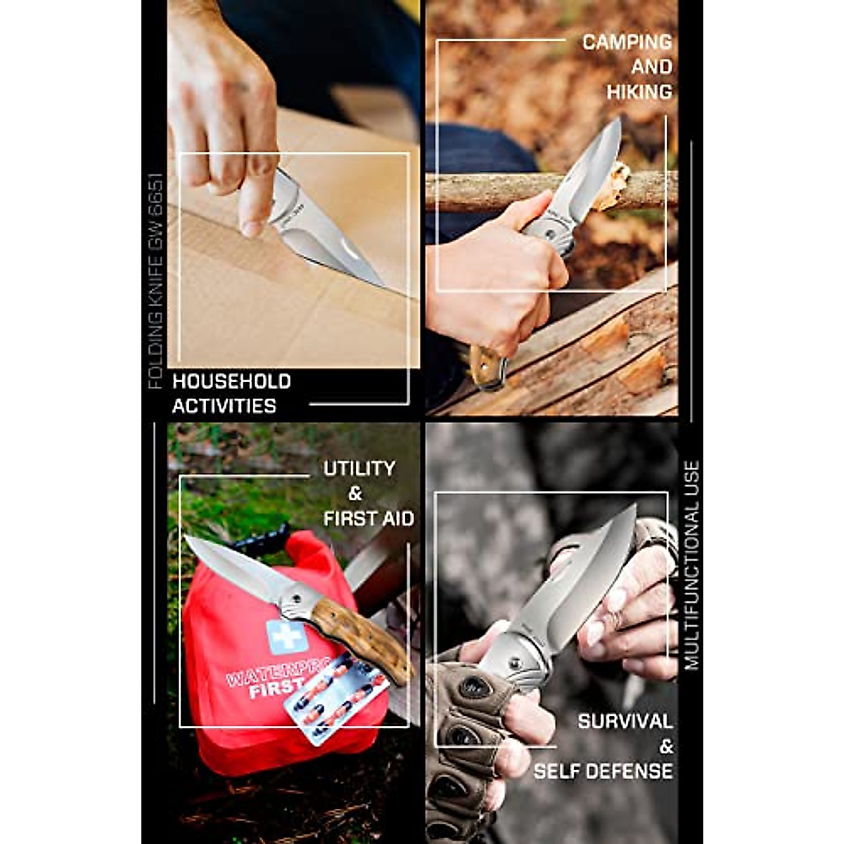 Grand Way Pocket Knife for Men with Wood Handle, Liner lock - Folding Sharp Blade 3.54" - Cool Knives for Camping EDC - Gifts for Dad Him - 6651