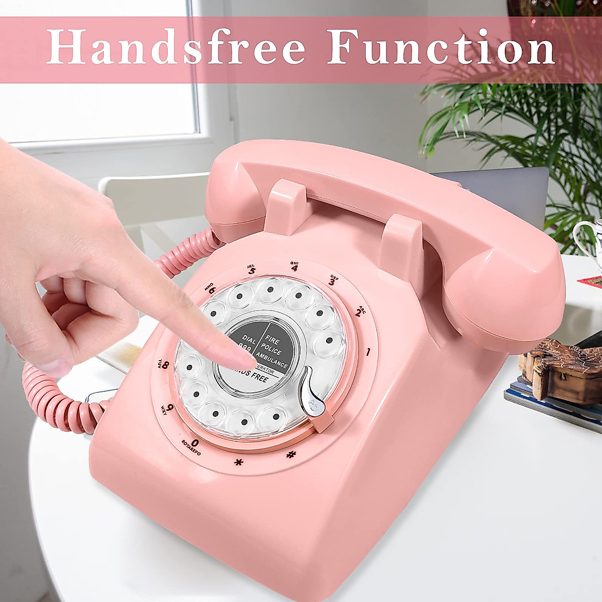GloDeals 1960's Style Pink Retro Rotary Phone Old Fashioned Dial Retro Landline Phones for Home Decor Collector Gifts