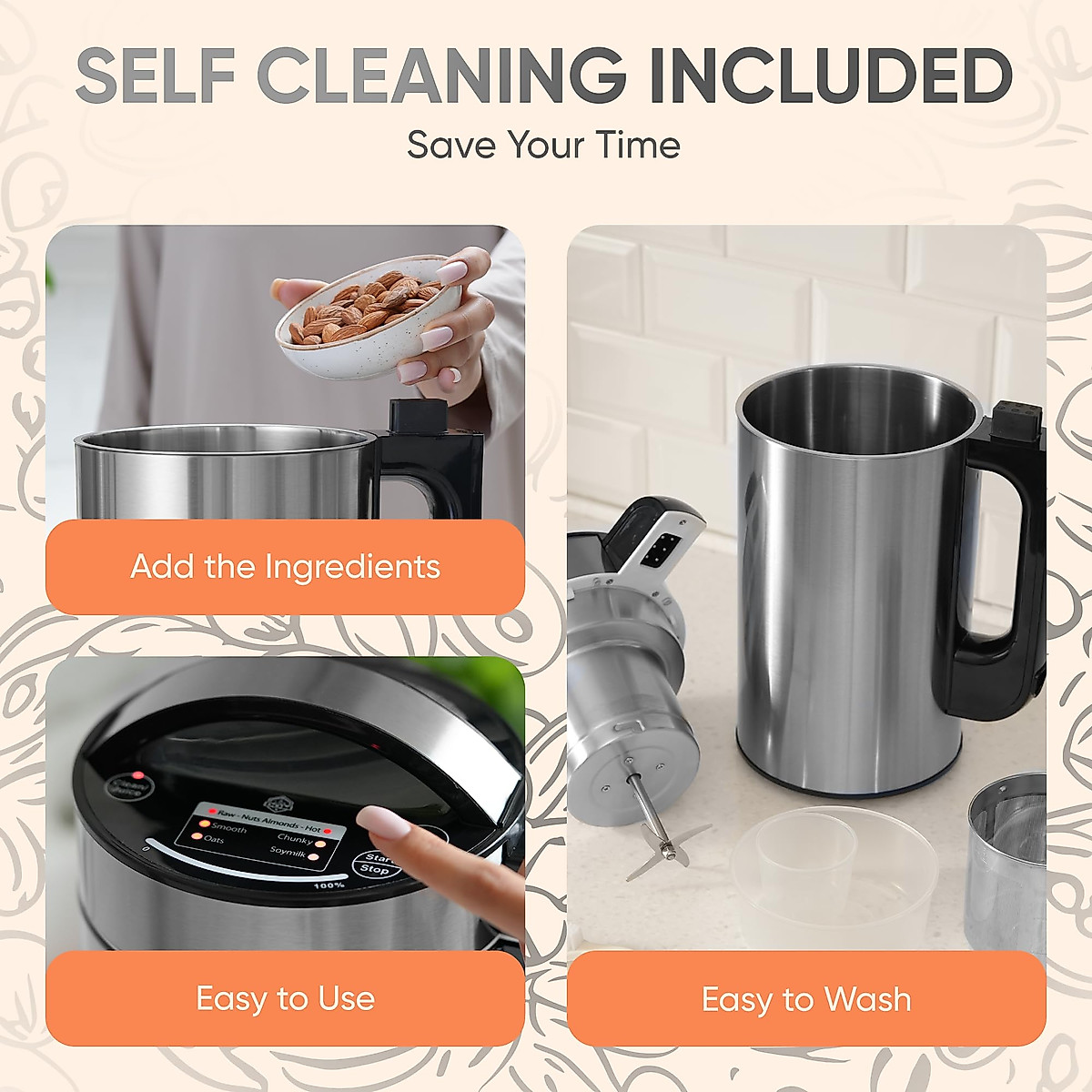 Automatic Nut Milk Maker 50Oz - No Spills, No Fuss, No Straining. Stainless Steel powerful Almond milk maker machine, Oat Milk Maker, Soymilk Machine Maker. Multifunctional