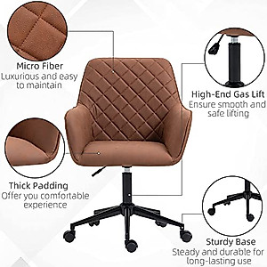 Vinsetto Mid Back Modern Home Office Chair Swivel Computer Desk Chair with Adjustable Height, Microfiber Cloth, Diamond Line Design, and Padded Armrests, Brown