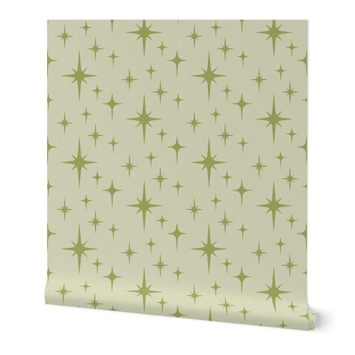 Peel & Stick Wallpaper Swatch - Atomic Age Green Vintage Star Retro Midcentury Modern 1950S Space Custom Removable Wallpaper by Spoonflower