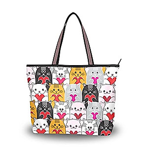 KFBE Women Tote Bags Cute Cat Top Handle Satchel Handbags Shoulder Bag for Shopping L H080509