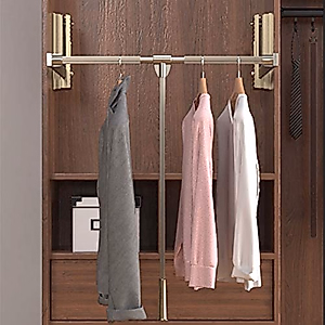 Champagne Drop-Down Wardrobe Hanging Rail, Hanger Soft Reset, Adjustable Closet Rod Wardrobe Lifter Storage Rack, Save Space, Load 30KG (Size : 510-660mm)