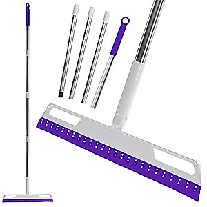 Multifunction Magic Broom, Household Silicone Wiper Floor Squeegee Non-Stick Hair Sweeping Tool 4 in 1 Adjustable Floor Scraping Sweeper for Bathroom, Window, Kitchen, Tile Floor Cleaning (Purple)