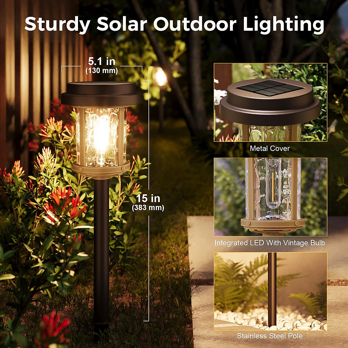 XMCOSY+ Solar Lights Outdoor, 6 Pack Pathway Lights Solar Powered, 20 LM LED Glass Outside Light, IP65 Waterproof Lighting for Garden Yard Landscape Driveway Walkway (Warm White)