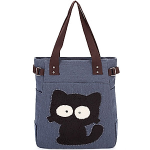 KAUKKO Women Canvas Handbag Shoulder Bag Cat Big Tote Bag