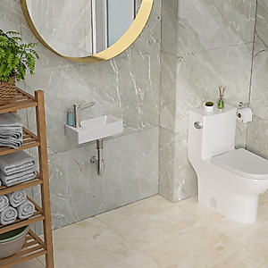 Lordear Small Bathroom Sink Wall Mounted Corner Sink 15"x 7" Floating Hand Wash Basin Wall Hung Left Hand White Ceramic Tiny Vessel Sink for Cloakroom Bathroom