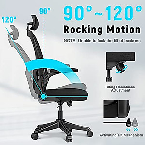 naspaluro Office Chair with Lumbar Support, High Back Ergonomic Home Desk Chair with Adjustable Arms and Headrest, Thick Seat Cushion Computer Chair for Home Office Task Drafting Work Study