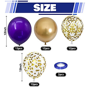 Purple Gold Confetti Balloons, 60 Packs 12 inch Dark Purple and Gold Metallic Chrome Party Balloons with Ribbons for Girls Women Birthday, Baby Shower, Wedding, Anniversary, Graduation Decoration