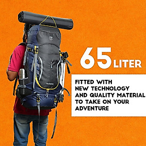 TRAWOC 65 Liter Internal Frame Trekking Hiking Backpack Travel Bag Front & Top Loading Rucksack/Water Proof Rain Cover/Shoe Compartment, HK010