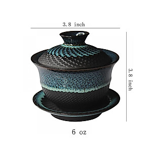 Gaolinci Kiln Glazed Ceramic Jianzhan Teacup Kung Fu Tea Cup and Saucer with Lid. 5 Oz Sancai Gaiwan