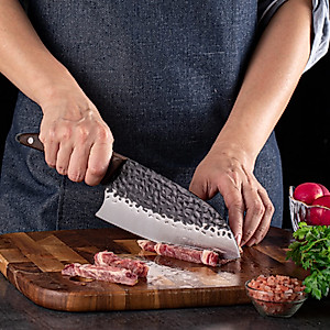 iSMLIKE 7 Inch Chef Knife Handmade Forged Retro Meat Cleaver Professional High Carbon Stainless Steel Kitchen Knives with Full Tang Wenge Wooden Handle Cooking Knife