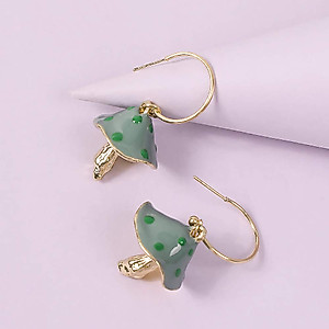 5 Pairs Dainty Mushroom Shape Pendant Earrings Set Sweet Fresh Mushroom Drop Earrings Colorful Sweet Cute Food Dangle Earrings Metal Enamel Mushroom Hoop Earrings Set for Women Jewelry