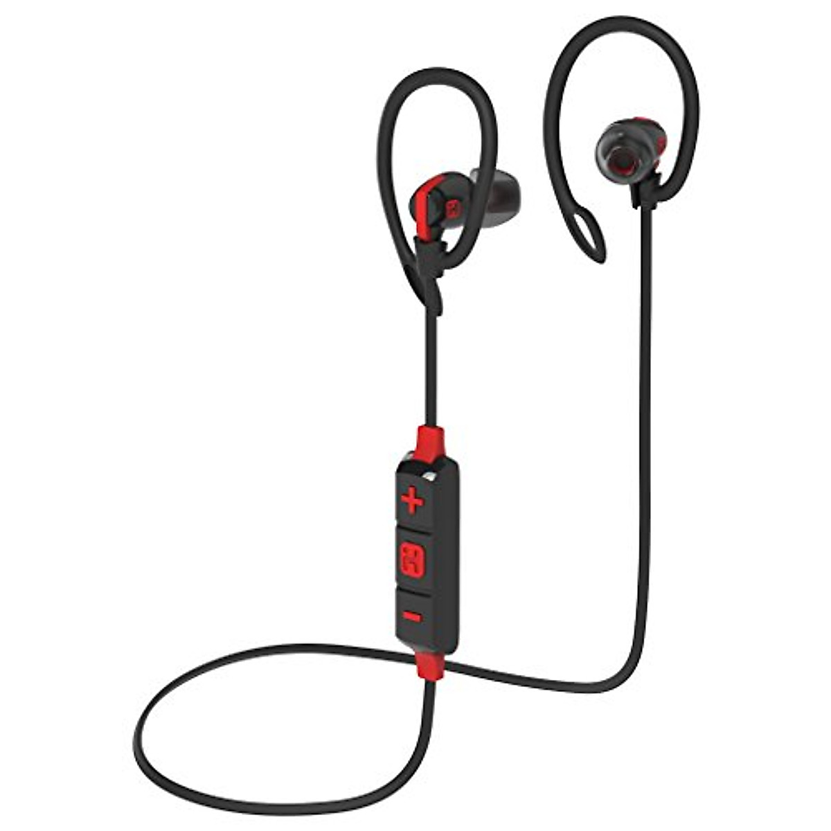 iHome Bluetooth Wireless Water-Resistant Sport Earphones with Mic Remote and Sport Clips Black/Red (iB79BRC)