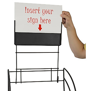 14.5" w Wire Shelving Unit with Locking Wheels, 3 Display Levels, Retail Store Fixture Includes Removable Sign Holder (Black)
