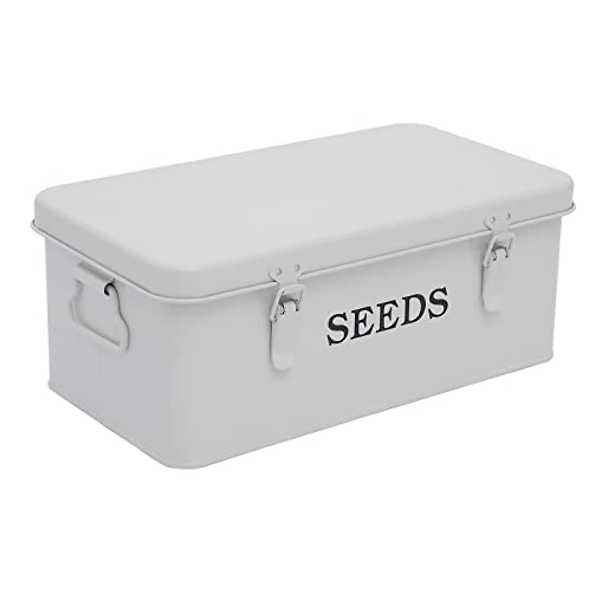 Xbopetda Seed Saving Box, Metal Seed Bin, Seed Storage Organizer Box, Seed Packet Container with Lid, Seed Envelope Storage Box, 4 Compartments Garden Seed Bin with Safety Locks-White