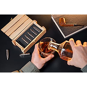 Wooden Crate Set of 6 Whiskey Stones, Reusable Ice Cubes, Gifts for Christmas Stocking Stuffers, for Men Dad, Unique Ideas for Birthday for Boyfriend Him Cool Gadgets for Husband Brother Anniversary