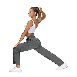 VVK Women's Cargo Hiking Pants Elastic Waist Quick Dry Lightweight Outdoor Water Resistant UPF 50+ Long Pants Zipper Grey Large