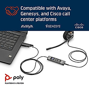 Poly - EncorePro 515-M USB-A and USB-C USB Headset (Plantronics) - Optimized for Teams - Hold & Call Answer Buttons - Works with Avaya, Genesys, & Cisco Call Center Platforms - Single Ear/Mono,Black