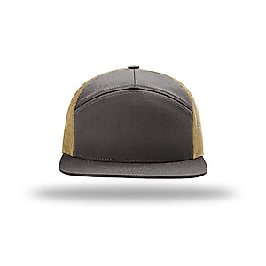 Richardson 168 Hi-Pro Trucker Snapback Cap Bundle with THP Hat & Clothing Brush (Charcoal/Old Gold)
