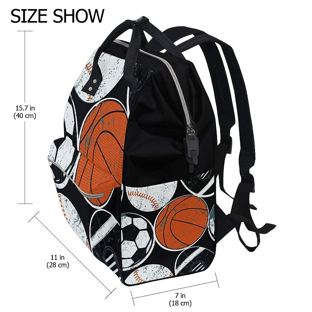 Sports Balls Soccer Baseball Basketball Diaper Bag Mummy Dad Tote Backpack Travel School Boy Girl Large