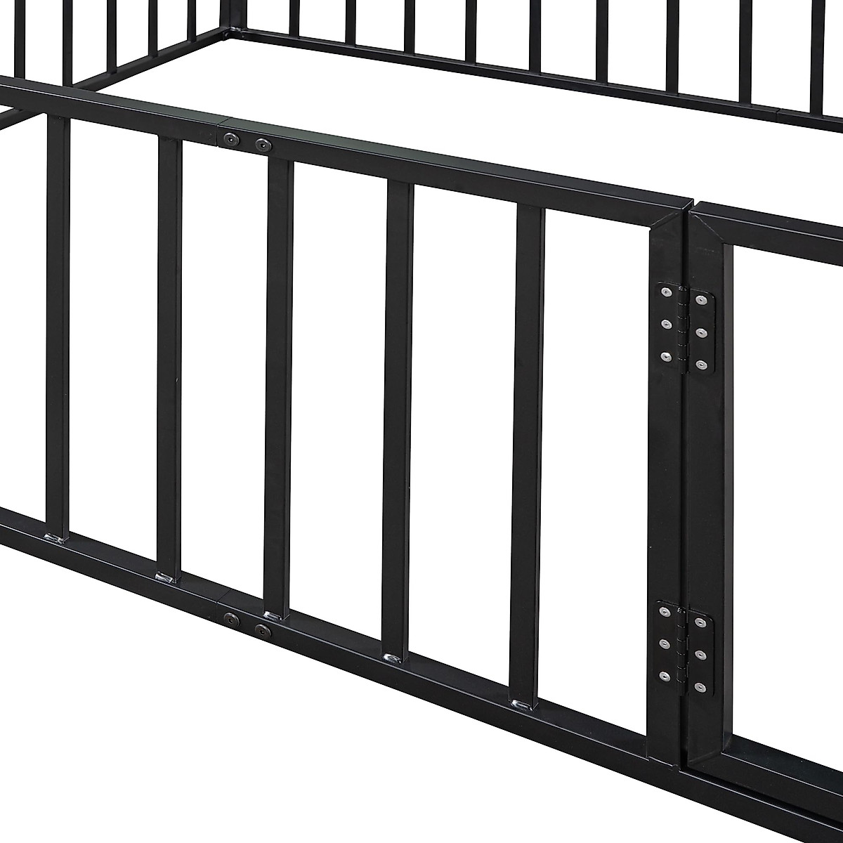 Harper & Bright Designs Queen Metal Floor Bed Frame with Rails, Queen Montessori Floor Bed with Fence and Door, for Kids Girls Boys (Queen Size, Black)