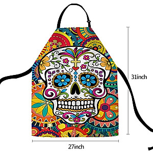SSOIU Skull Cooking Apron, Art Floral Sugar Skull Kitchen Apron For Baking/BBQ Men Women Unisex Waterproof 31X27 Inches