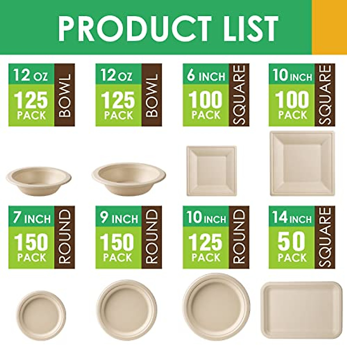 Gezond Compostable Square Plates 6 Inch 50 Pack Disposable Paper Plates Sugarcane Cake Plates for Party Unbleached Eco-friendly Salad Plates