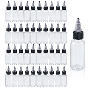 ISUSSER Pack of 40 PCS Clear Refillable Empty Plastic Squeeze Bottle with Black Twist Top Caps, 1oz/30ml